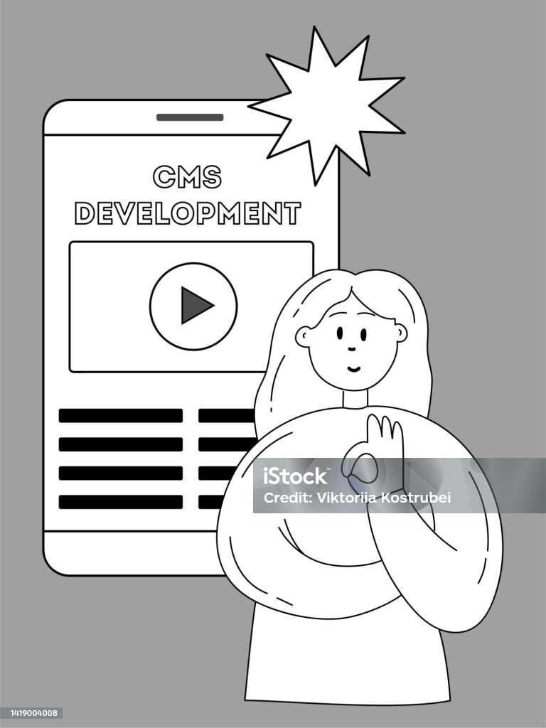 Ilustrasi Konsep Cms Antarmuka Gadis Dan Smartphone Konsep Pengembangan