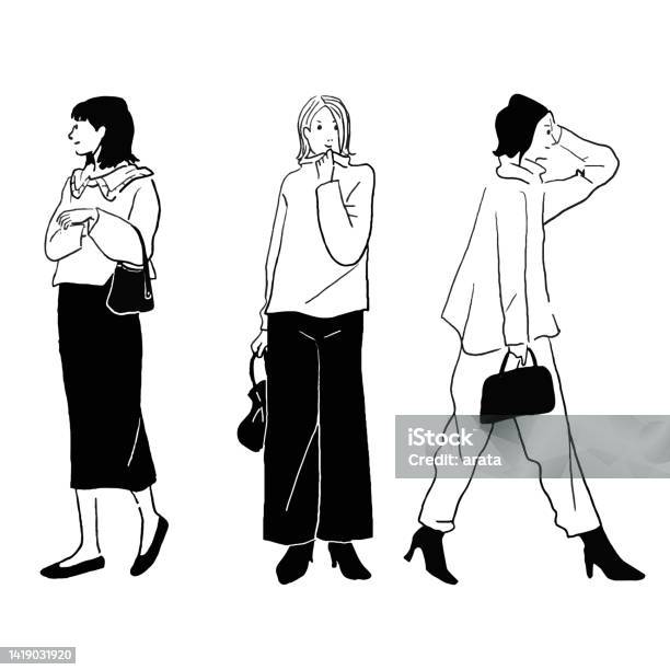 Ilustración de Conjunto De Dibujo De Línea Vectorial De Una Mujer De ... Ilustración de Conjunto De Dibujo De Línea Vectorial De Una Mujer De ...