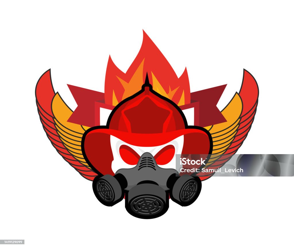 Crâne De Pompier Dans Le Signe Du Casque Hache De Feu Et Flamme Symbole