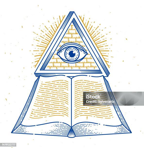 Secret Connaissance Vintage Livre Ouvert Avec Tous Voir Lœil De Dieu