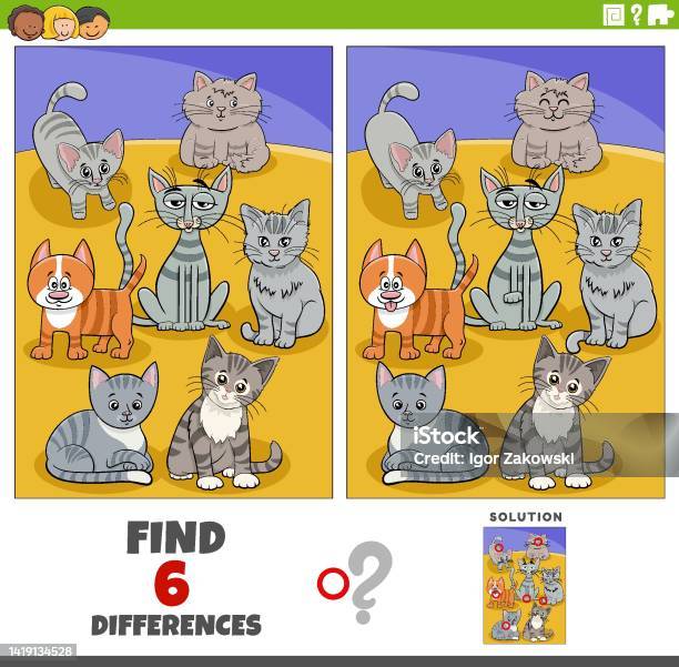 Jeu De Différences Avec Des Personnages Danimaux De Chats De Dessins