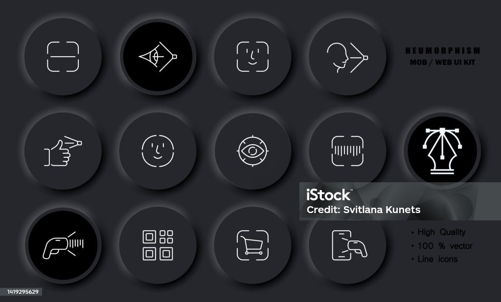 Ikon Set Biometri Pindai Pemindai Mata Iris Mata Id Wajah Sidik Jari Kode Batang Qr Konfirmasi