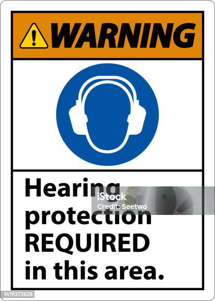 Warning Hearing Protection Required Sign On White Background Stock