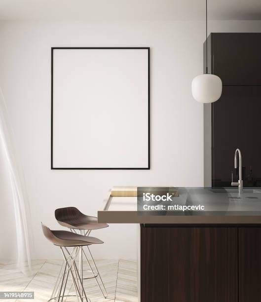 Bingkai Poster Mock Up Dengan Latar Belakang Interior Modern Ruang Tamu