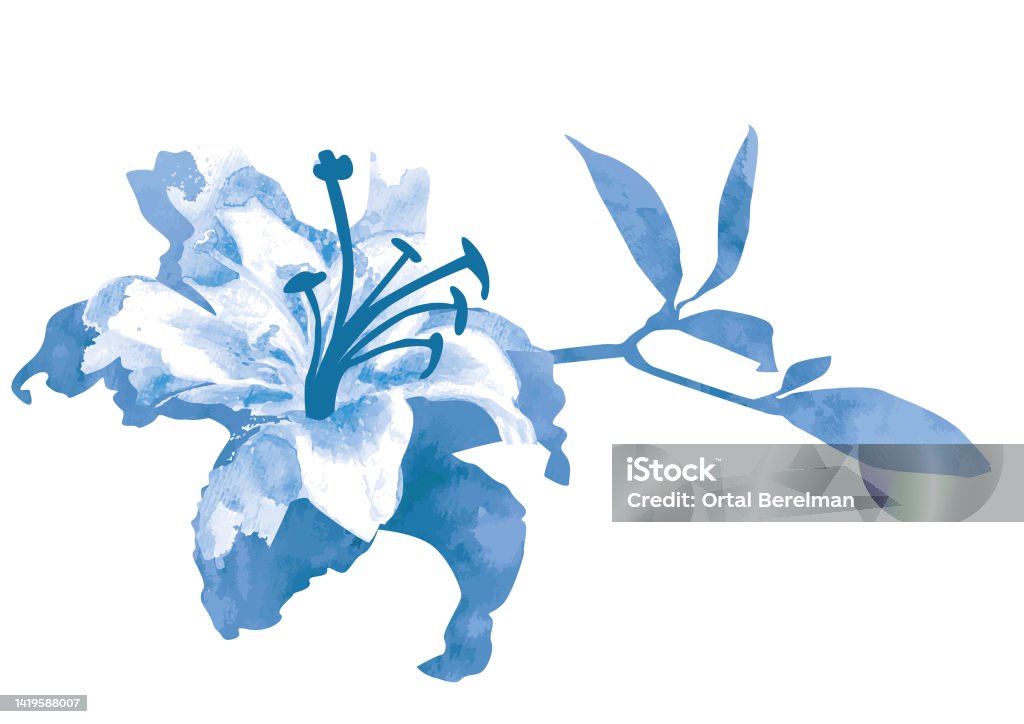 Minimalistic Design With Water Color Lily Silhouette Vector Stock