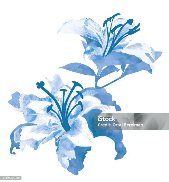 Minimalistic Design With Water Color Lily Silhouette Vector Stock