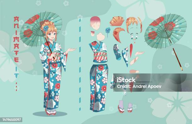 Anime Manga Girl Cartoon Characters For Animation Motion Design Kit