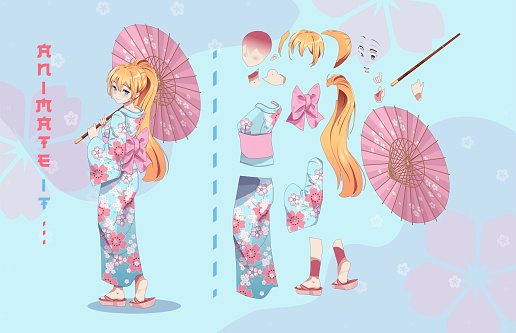 Anime Manga Girl Cartoon Characters For Animation Motion Design Kit