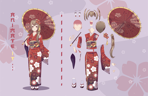 Anime Manga Girl Cartoon Characters For Animation Motion Design Kit