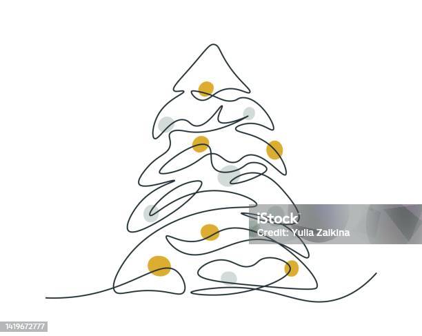 Dessin Au Trait Unique De Larbre De Noël Illustration De Noël Ou Du