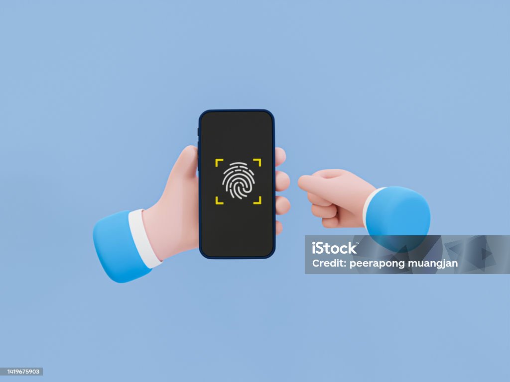 3d Cartoon Fingerprint Verification Use Authentication Safety