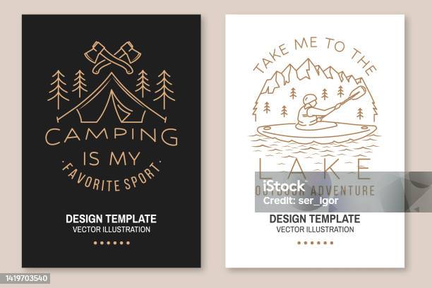 Set Kutipan Inspirasional Berkemah Ilustrasi Vektor Flyer Brosur