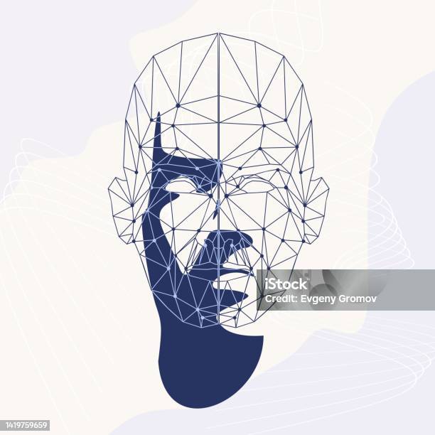 Wireframe Mesh Head Shape Consisting Of Connected Dots And Lines Human