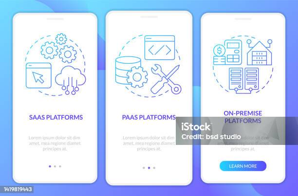 Types Of Ecommerce Platforms Blue Gradient Onboarding Mobile App Screen ... Types Of Ecommerce Platforms Blue Gradient Onboarding Mobile App Screen ...
