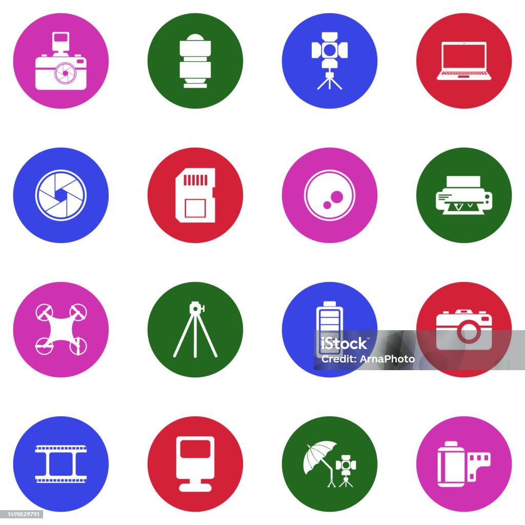 Photography Equipment Icons White Flat Design In Circle Vector ... Photography Equipment Icons White Flat Design In Circle Vector ...