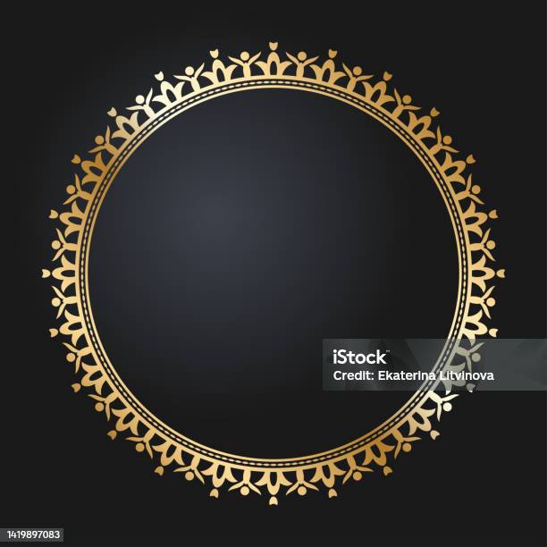 Floral Gold Border Round Golden Frame With Wild Flowers And Tulips