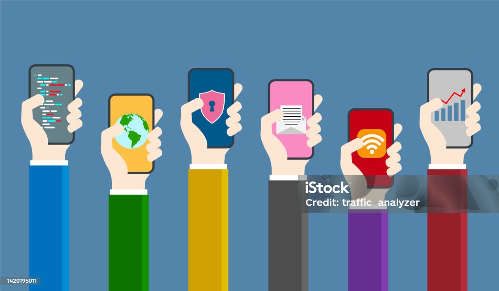Flat Design Hands Holding Smartphones Stock Illustration Download