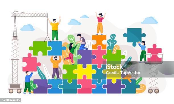 Konsep Bisnis Coworking Rekan Kerja Merakit Tekateki Gambar Metafora