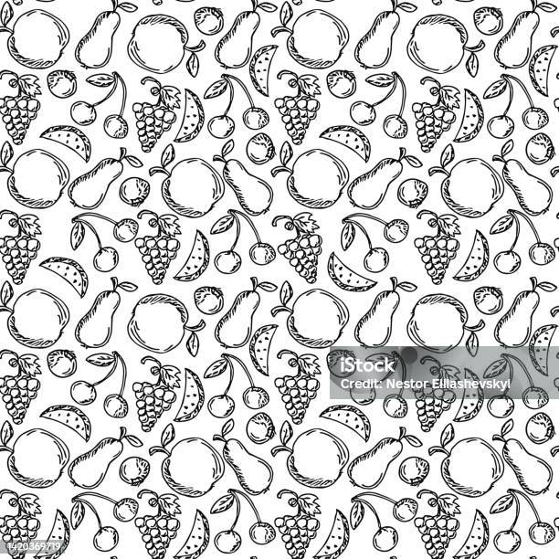Seamless Fruit Pattern Apple And Pear Background Doodle Vector