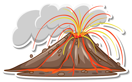 Desain Stiker Dengan Letusan Gunung Berapi Dengan Lava Terisolasi