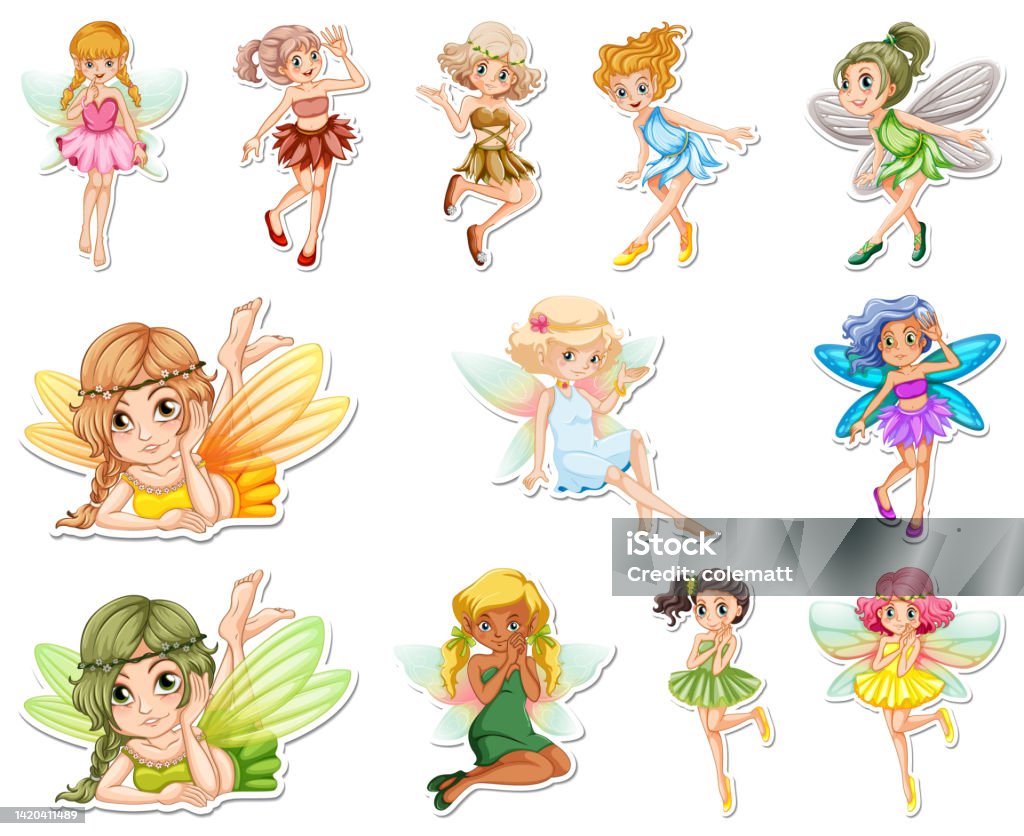 Ilustración de Conjunto De Pegatinas Con Hermosas Hadas Y Personaje De ... Ilustración de Conjunto De Pegatinas Con Hermosas Hadas Y Personaje De ...