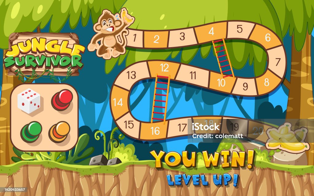 A Snake Ladder Game Template In Forest Background Stock Illustration ... A Snake Ladder Game Template In Forest Background Stock Illustration ...