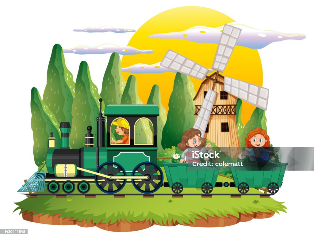 Seorang Anakanak Di Kereta Api Dengan Pemandangan Pertanian Pemandangan ... Seorang Anakanak Di Kereta Api Dengan Pemandangan Pertanian Pemandangan ...