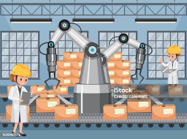 Concept Industriel Dautomatisation Avec Robots De Chaîne De Montage
