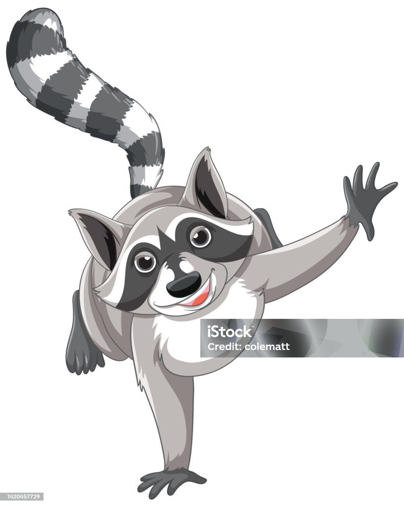 Ilustración De Lindo Mapache De Dibujos Animados De Pie Sobre Fondo