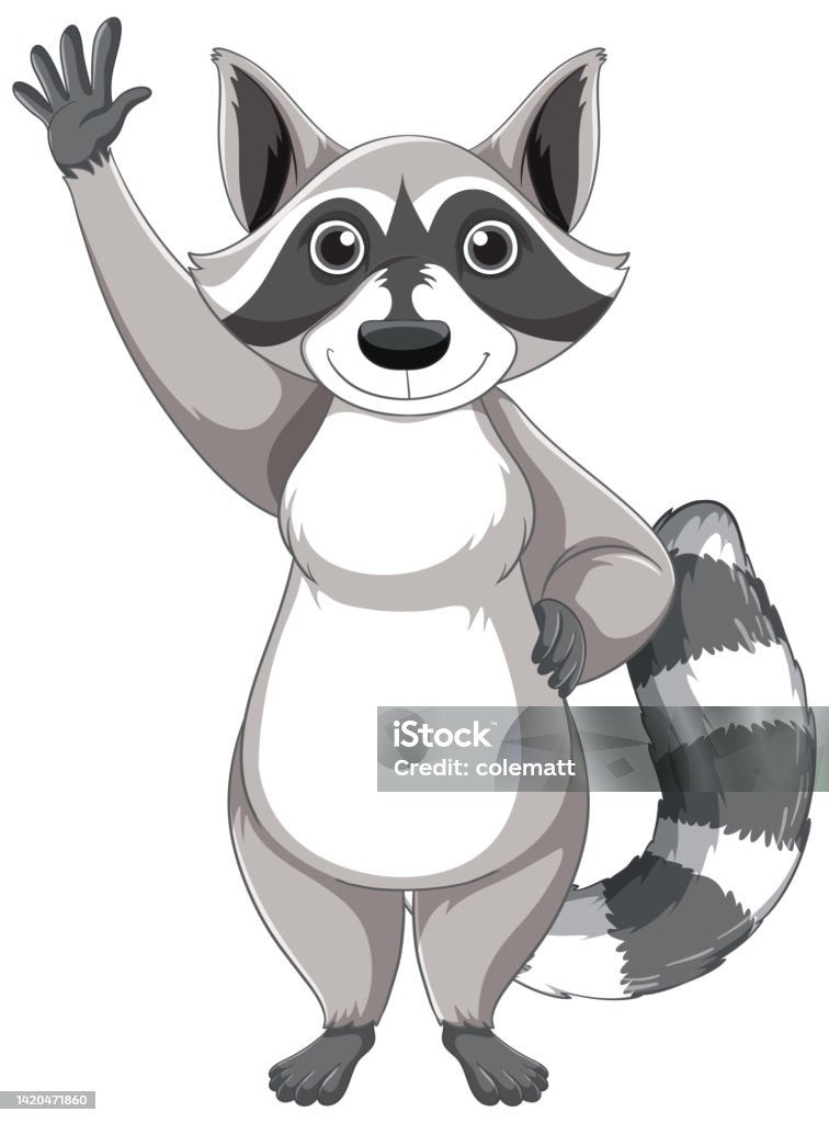 Ilustración De Lindo Mapache De Dibujos Animados De Pie Sobre Fondo
