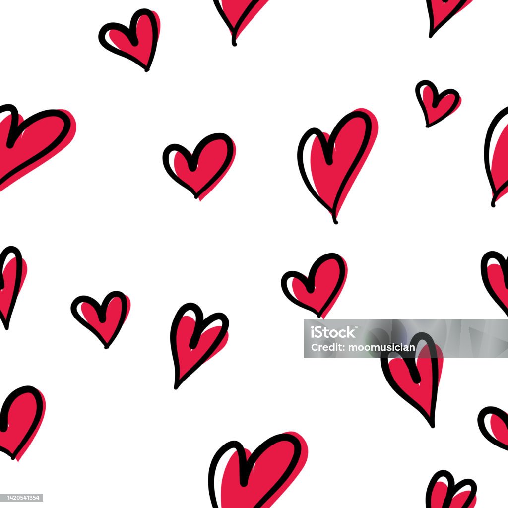 Seamless Hand Drawn Heart Pattern Background For Valentines Day Vector