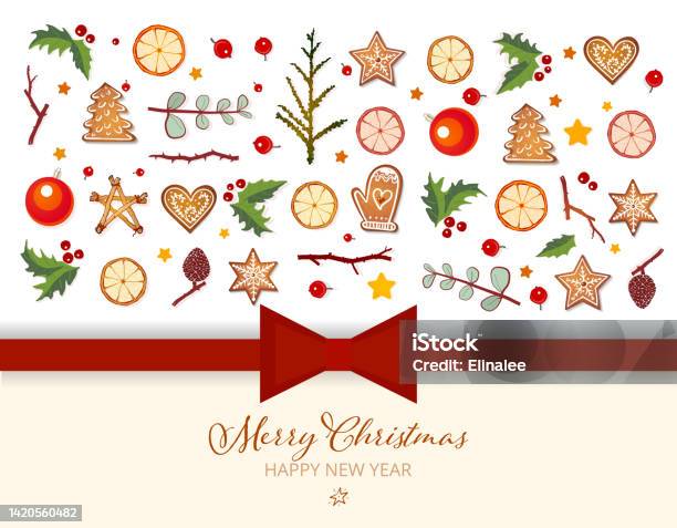 Kartu Ucapan Natal Dengan Elemen Liburan Dengan Latar Belakang Putih