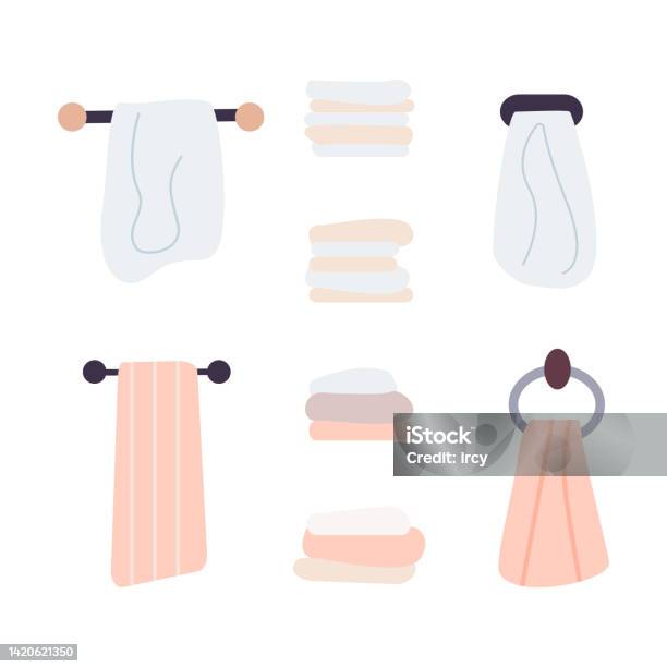 Mandi Datar Dan Handuk Dapur Kain Kartun Tergantung Di Kait Ilustrasi