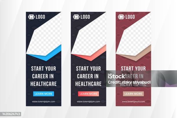 Template Desain Banner Vertikal Abstrak Menggunakan Bentuk Diagonal