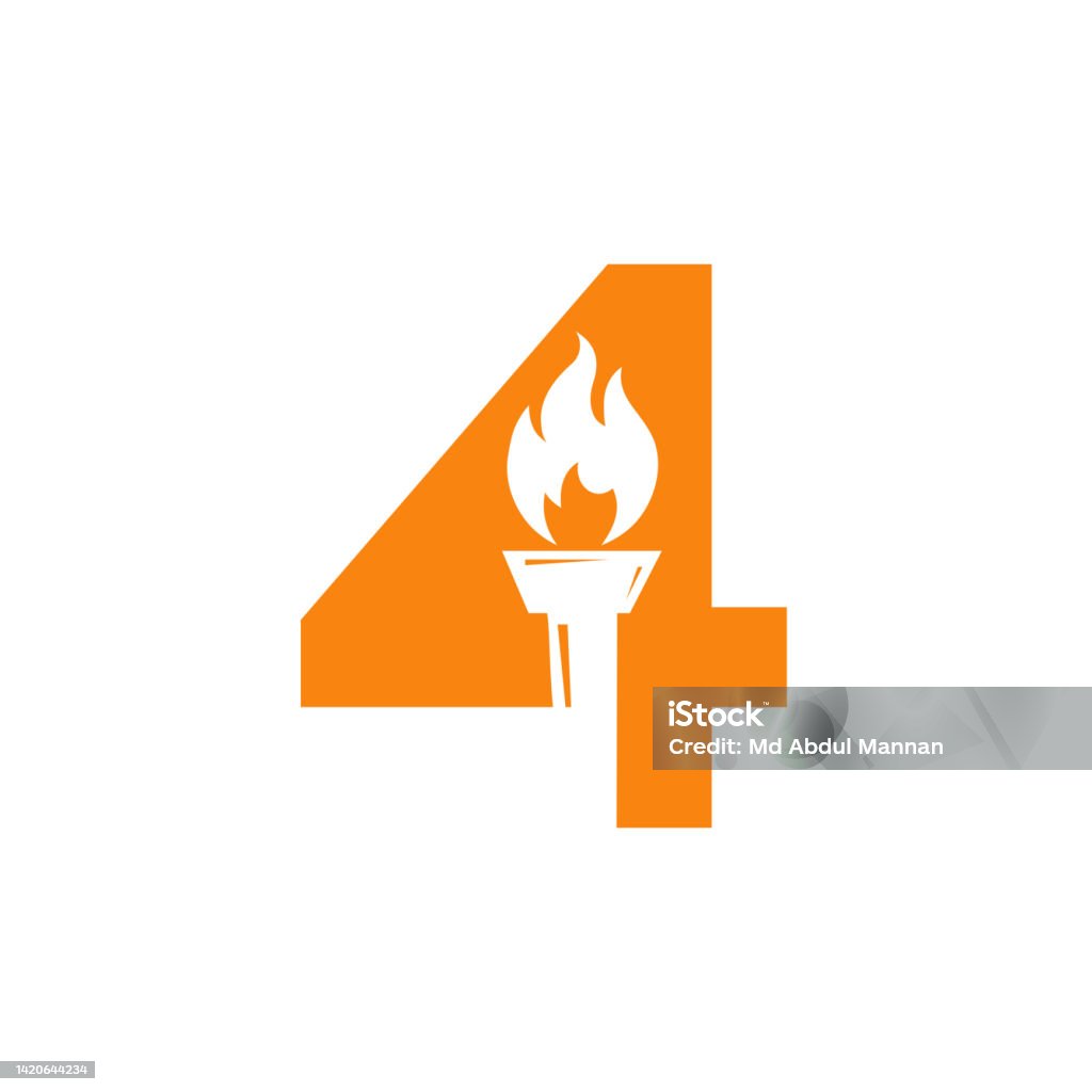 Lettre Initiale 4 Concept De Torche De Feu Avec Symbole Vectoriel De