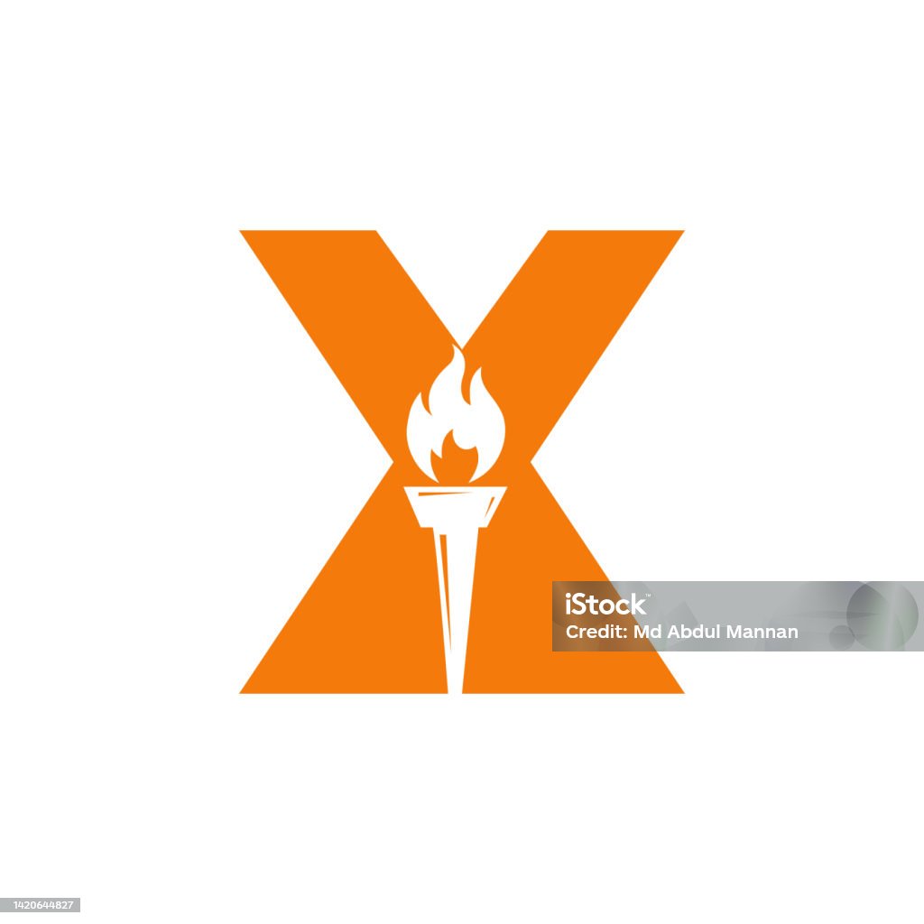 Lettre Initiale X Concept De Torche De Feu Avec Symbole Vectoriel