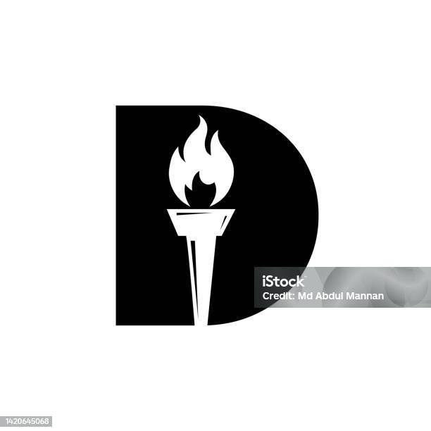 Lettre Initiale D Concept De Torche De Feu Avec Symbole Vectoriel
