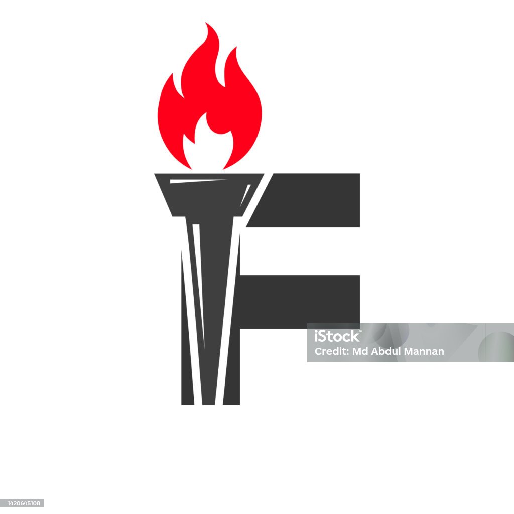 Lettre Initiale F Concept De Torche De Feu Avec Symbole Vectoriel