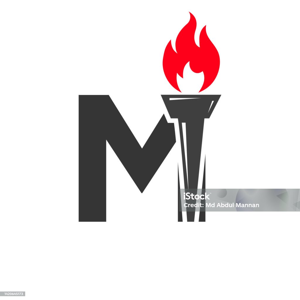 Lettre Initiale M Concept De Torche De Feu Avec Symbole Vectoriel