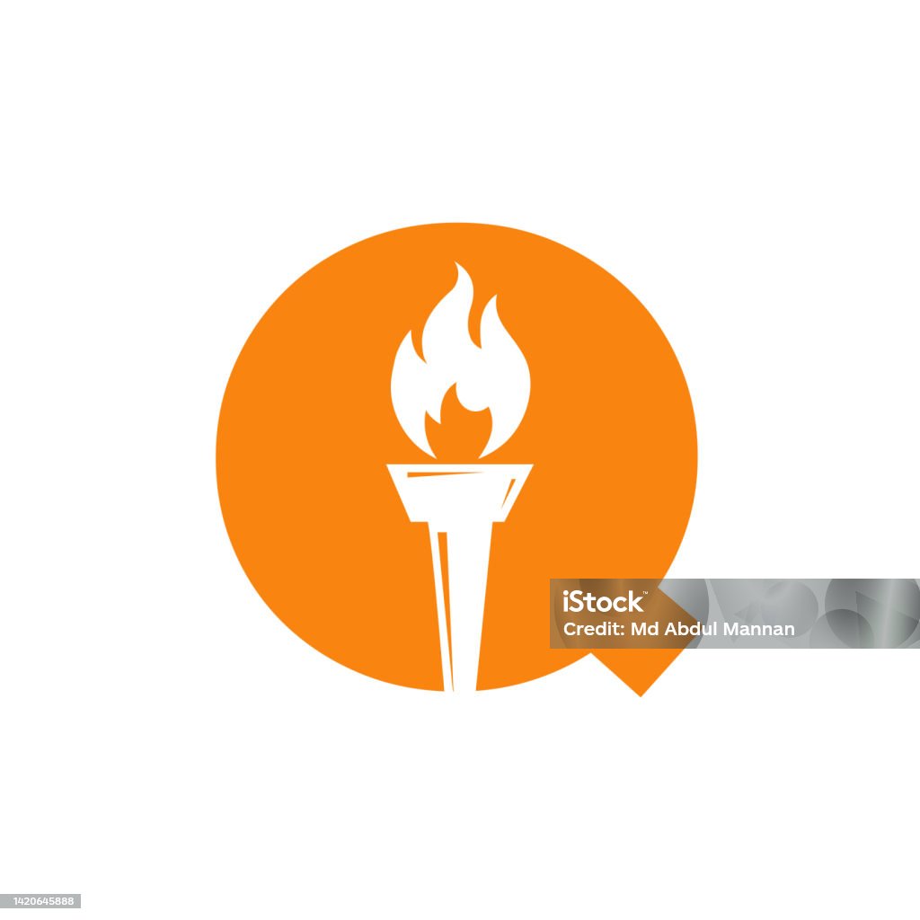Concept De Torche De Feu De La Lettre Initiale Q Avec Symbole Vectoriel