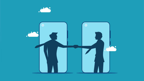 Free Stock Photo of Shaking Hands Through Computer Showing Online Deal ...