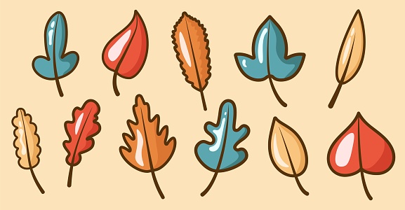 Joli Ensemble De Feuilles Dautomne Style De Dessin Animé Plat Vectoriel