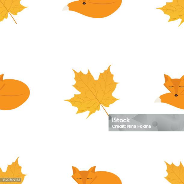 Motif Vectoriel Sans Couture Avec Feuilles Dautomne Et Renards01