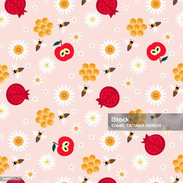 Rosh Hashanah Shana Tova Jewish New Year Holiday Seamless Pattern Stock