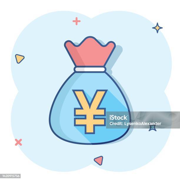 Yen De Vecteur De Dessin Animé Yuan Sac Icône Monnaie Dargent Dans Le