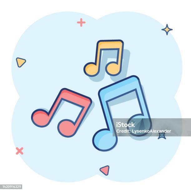 Icône De Note Musique Vector Bande Dessinée Dans Le Style Comique Média