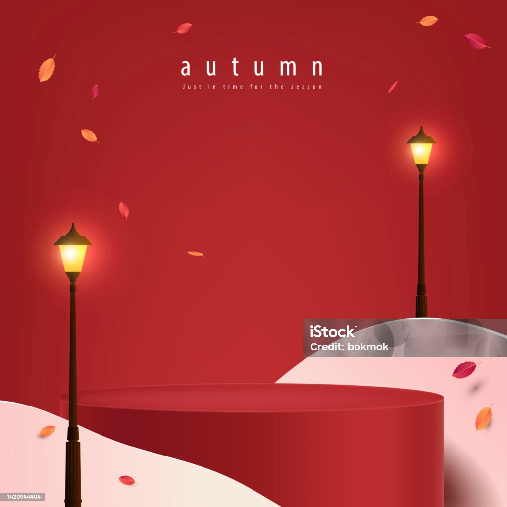 Autumn Banner Background With Product Display Cylindrical Shape Stock