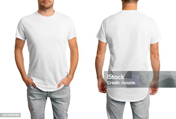 Pria Dengan Tshirt Putih Kosong Template Mockup Depan Dan Belakang
