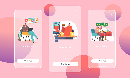 Kritikus Makanan Halaman Aplikasi Seluler Onboard Screen Template