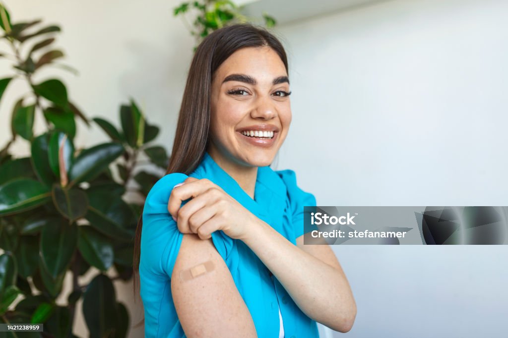 Adhesive Bandage On Arm After Injection Vaccine Or Medicine Adhesive Bandages Plaster Medical